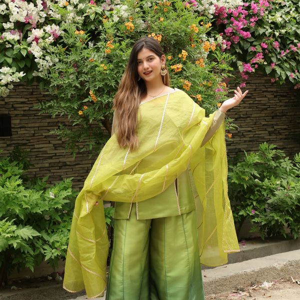 Saanjh Green :Gradient Green Shara Suit Set. – BAAN COUTURE