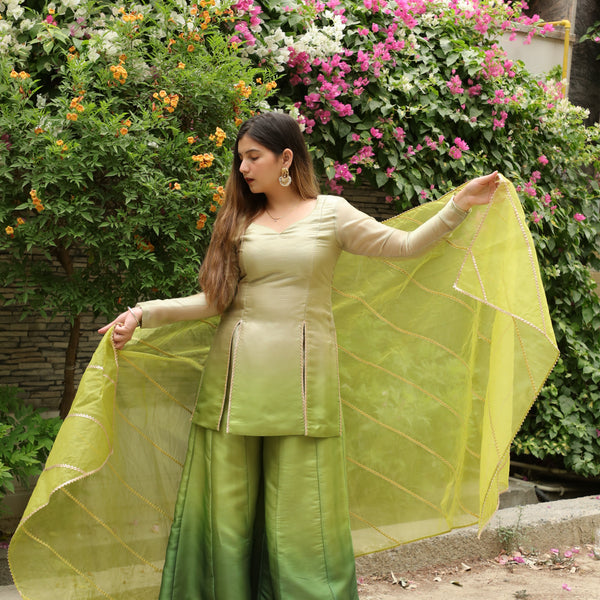 Saanjh Green :Gradient Green Shara Suit Set. – BAAN COUTURE