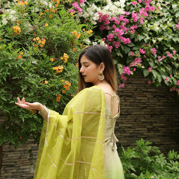 Saanjh Green :Gradient Green Shara Suit Set. – BAAN COUTURE